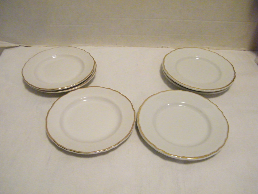 6 REGO Bread Plates White With Golden Yellow Trim, SIX Vintage Heavy ...