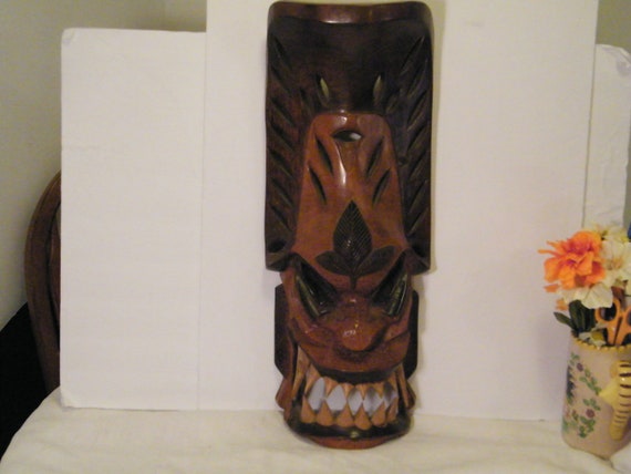 Large Philippine Hand Carved Wood Tiki Demon Wall Mask | Etsy