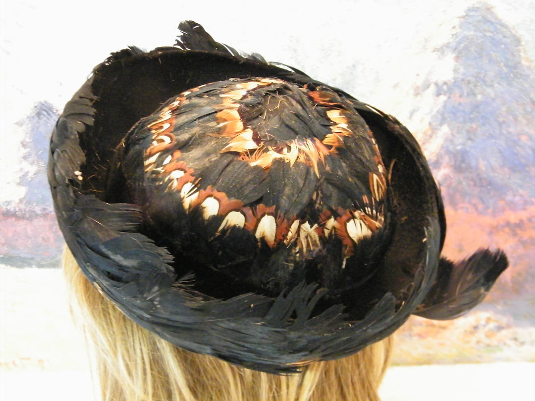 MCM Feather Brimmed Formal Hat From 1950s, Vintage Ladies Hat Unique ...