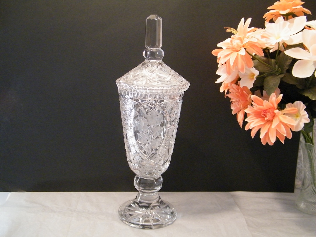 German Hand Cut Lead Crystal Award Size Covered Dish or Urn, Equisite ...