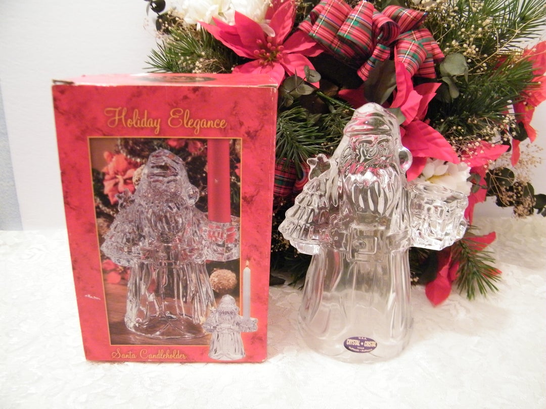 Lead Crystal Santa Candle Holder by St George, Vintage Elegant Table ...