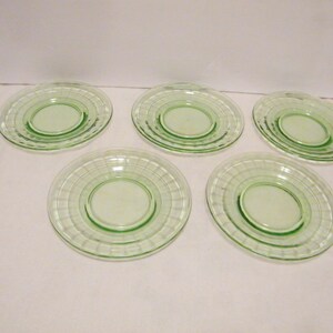 5 Vaseline Glass Saucers With 4 Ring Pattern, Vintage Depression Glass ...