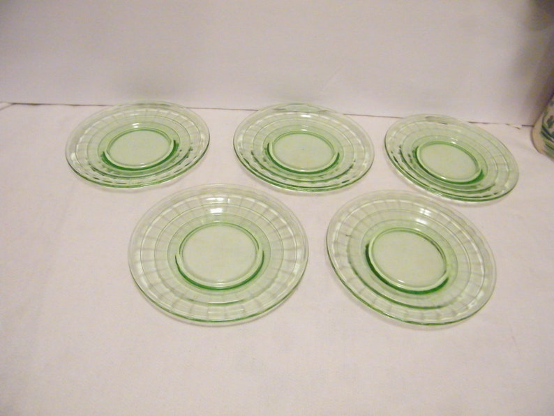5 Vaseline Glass Saucers With 4 Ring Pattern Vintage - Etsy