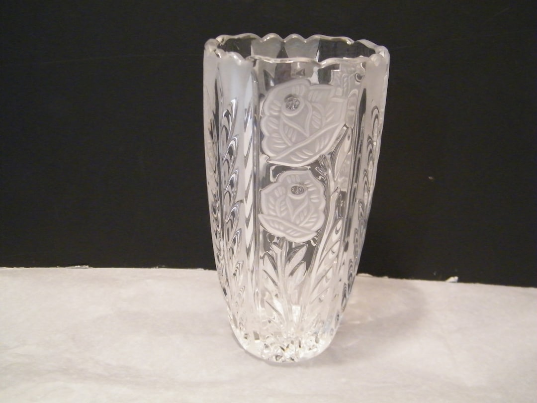 Lead Crystal Cut Glass Vase With Frosted Roses, Elegant Bleikristal or ...
