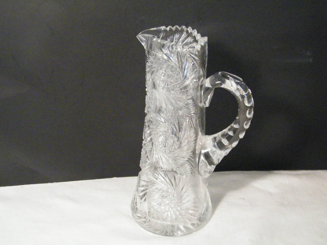 GORGEOUS Antique Hand Cut Lead Crystal Pitcher 11 Inches Tall, Vintage ...