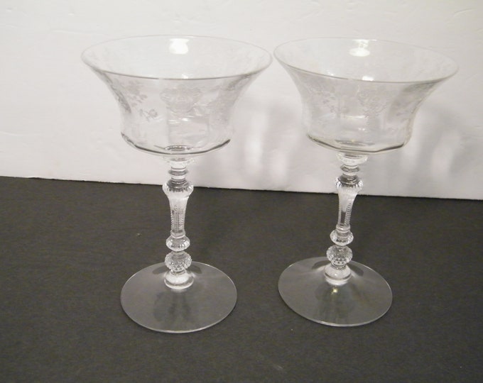 2 Cambridge Rose Point Coupe Champagne or Sherbet Glasses Stem 3500 ...
