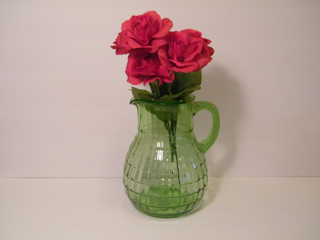 Block Optic Vaseline Glass Pitcher by Hocking Glass 48 Ounce Plus ...