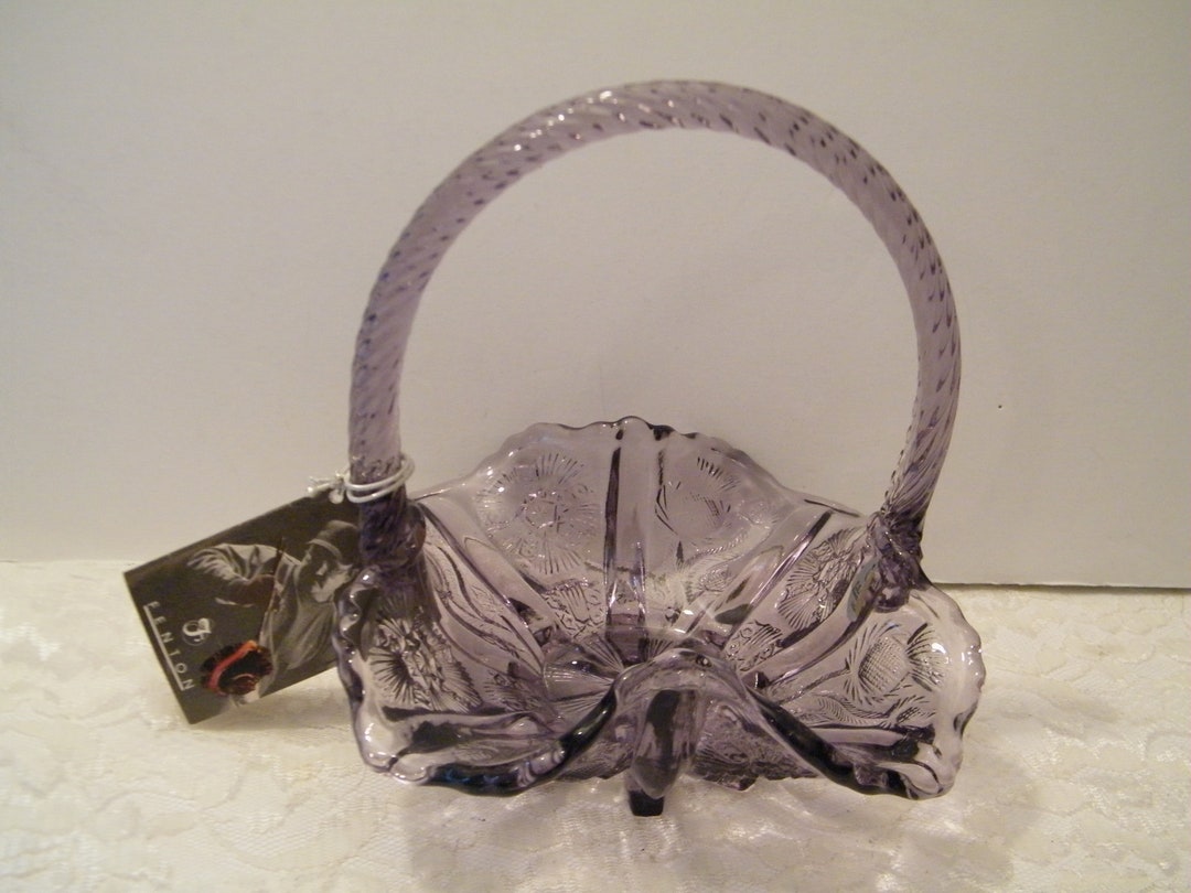 Fenton Anniversary Thistle Pattern Amethyst Glass Basket, RARE Vintage ...