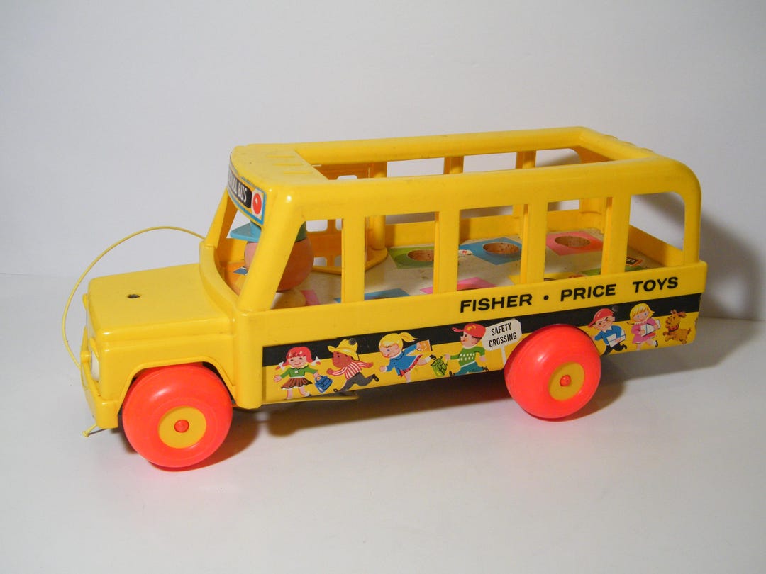 Fisher Price School Bus Pull Toy, Vintage 1965 Yellow Bus With Driver ...