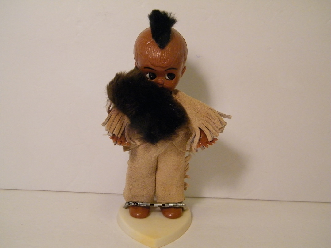 Knickerbocker Indian Boy Rattle Doll With Mohawk Style Hair, Vintage 6 ...