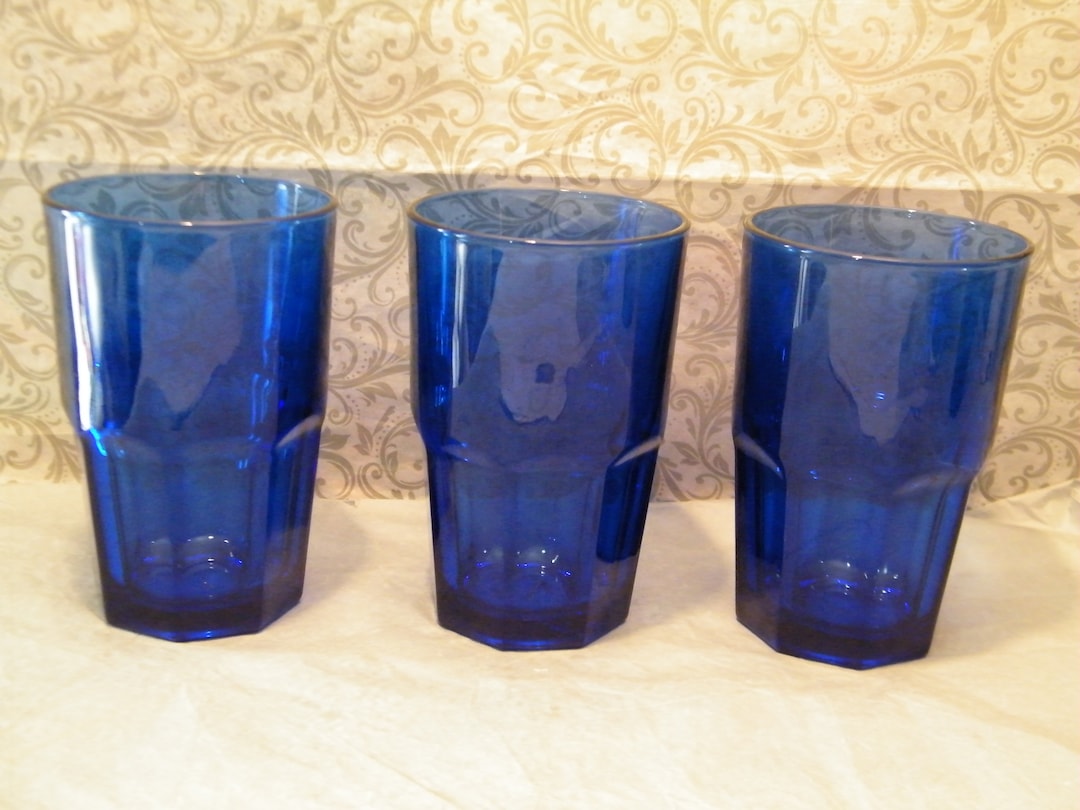 3 Cobalt Blue Water Glasses Tumblers in 12 Ounce Size From Crissa ...