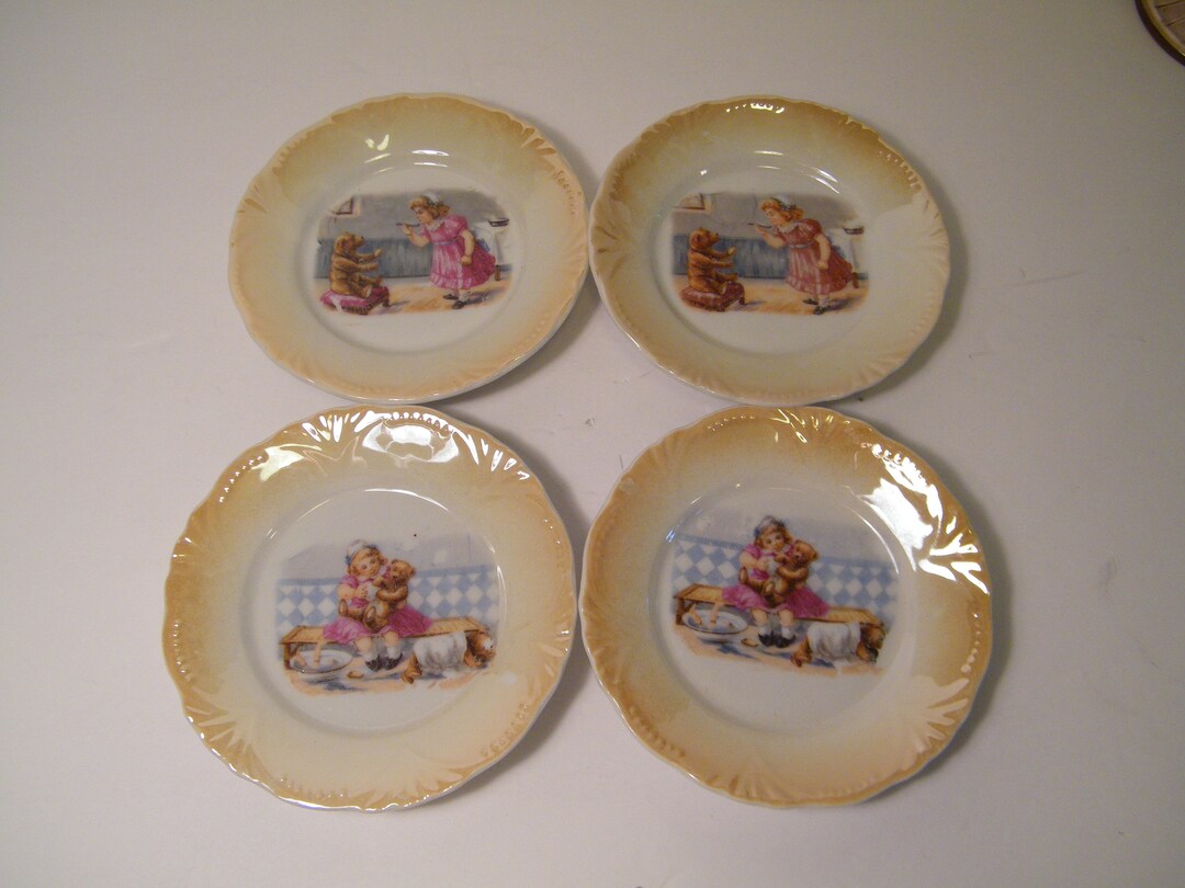 4 Lusterware Child Snack Plates Made in Germany, Vintage Children ...