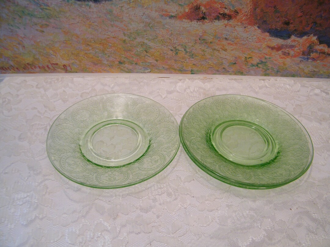 2 Vaseline Glass Bread Plates in Horseshoe Pattern From Indiana Glass ...