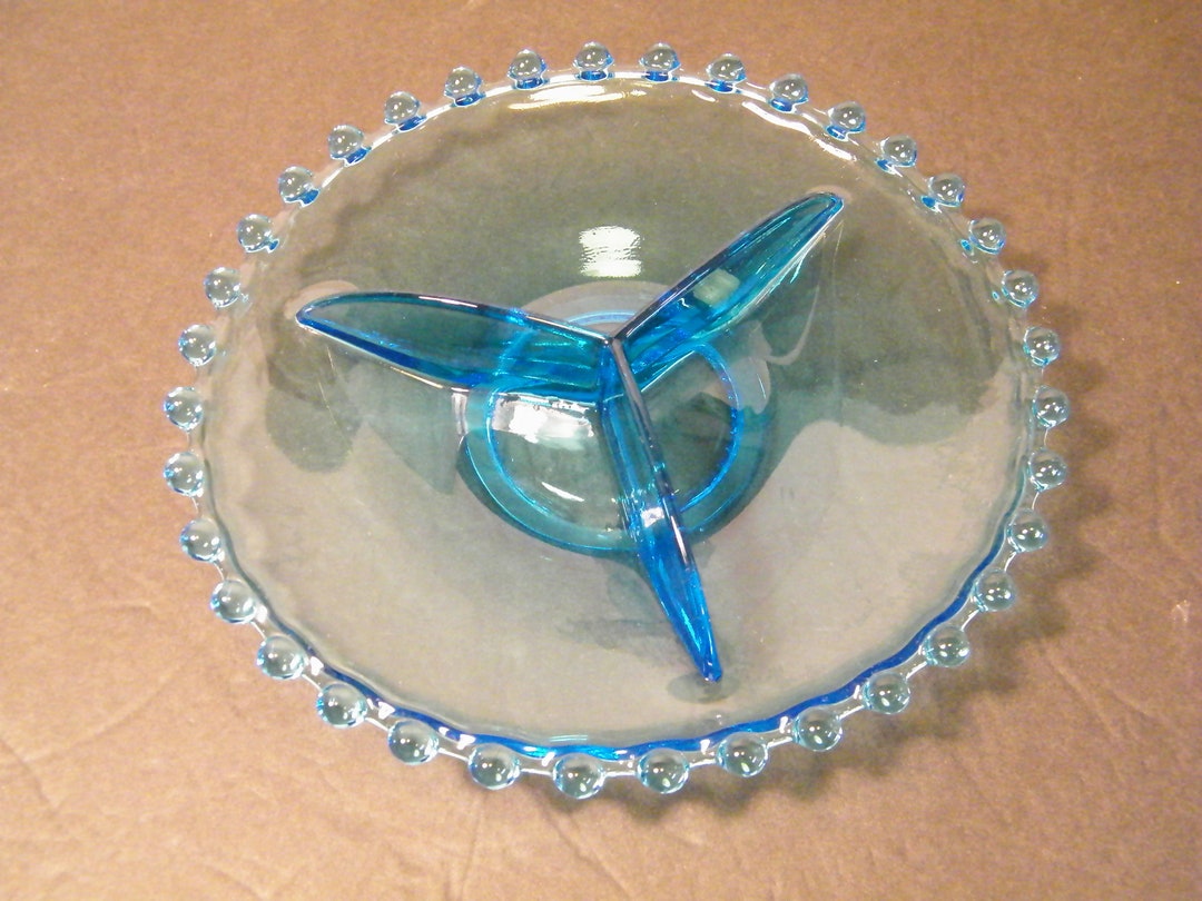 Blue Glass 3 Section Relish Dish in Candlewick Style Pattern Made in ...