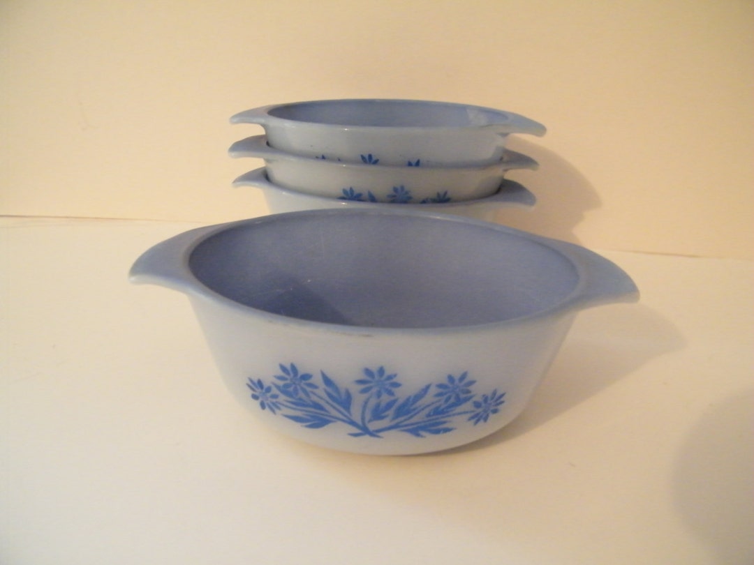 4 Anchor Hocking Fire King Blue Glaze, Vintage Ramekins Blue Inside ...
