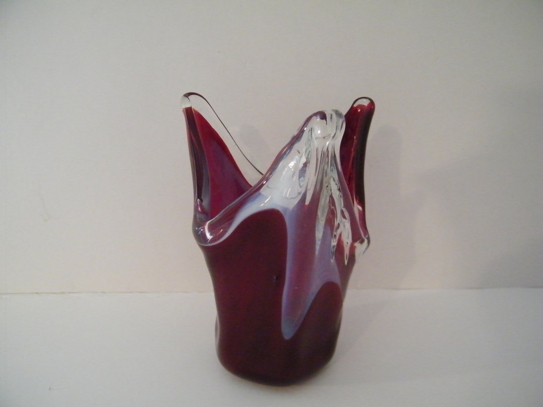 Glass Sculpture Vase in Red to Clear Art With 3 Fingers, Tri Tip Candle ...