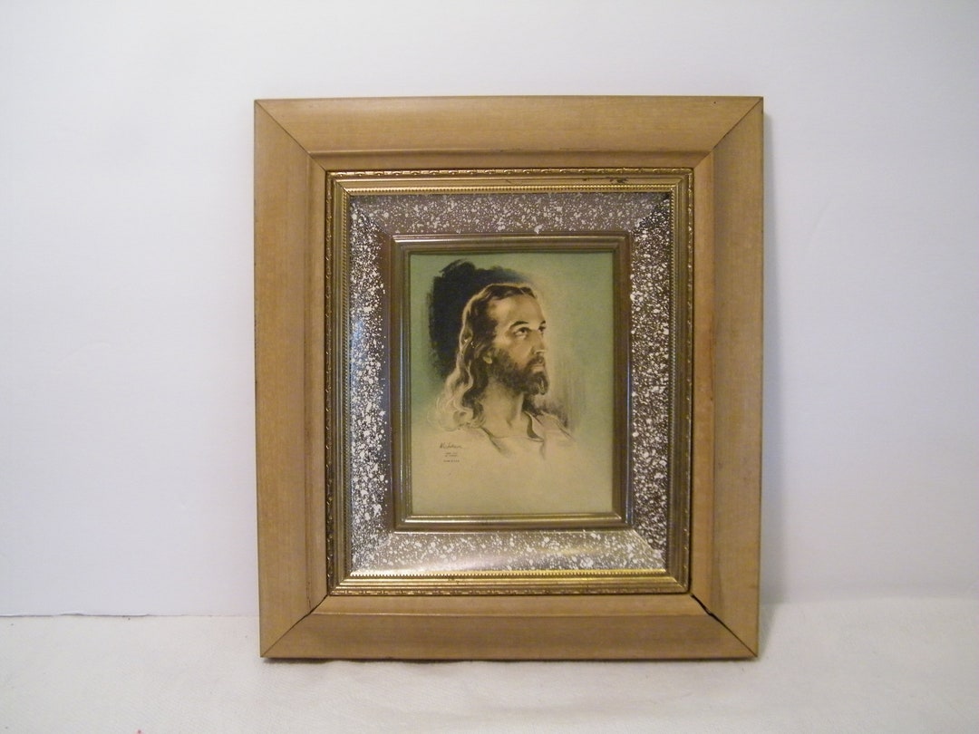 Antique 1937 Warner Sallman Jesus Print in Gold Tone Plastic Frame ...