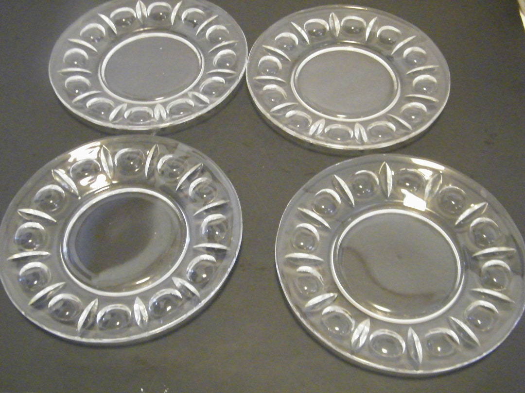 4 Glass Plates With Large Inverted Bubbles on Rim, Vintage Set of ...