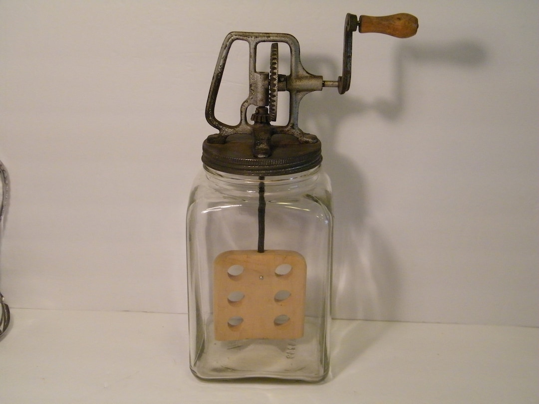 Hazel Atlas Gallon 4 Quart Butter Churn With Wood Paddles, Vintage ...