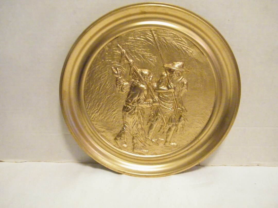 Japanese Metal Wall Art 2 Fisherman in Bas Relief, Vintage Heavy and ...