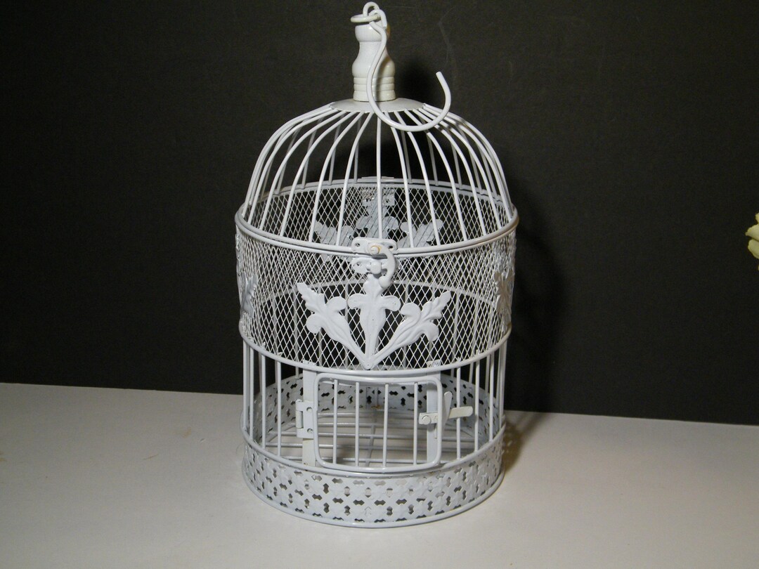 White Metal Bird Cage in Ornate Design for Small Birds or Unique Decor ...