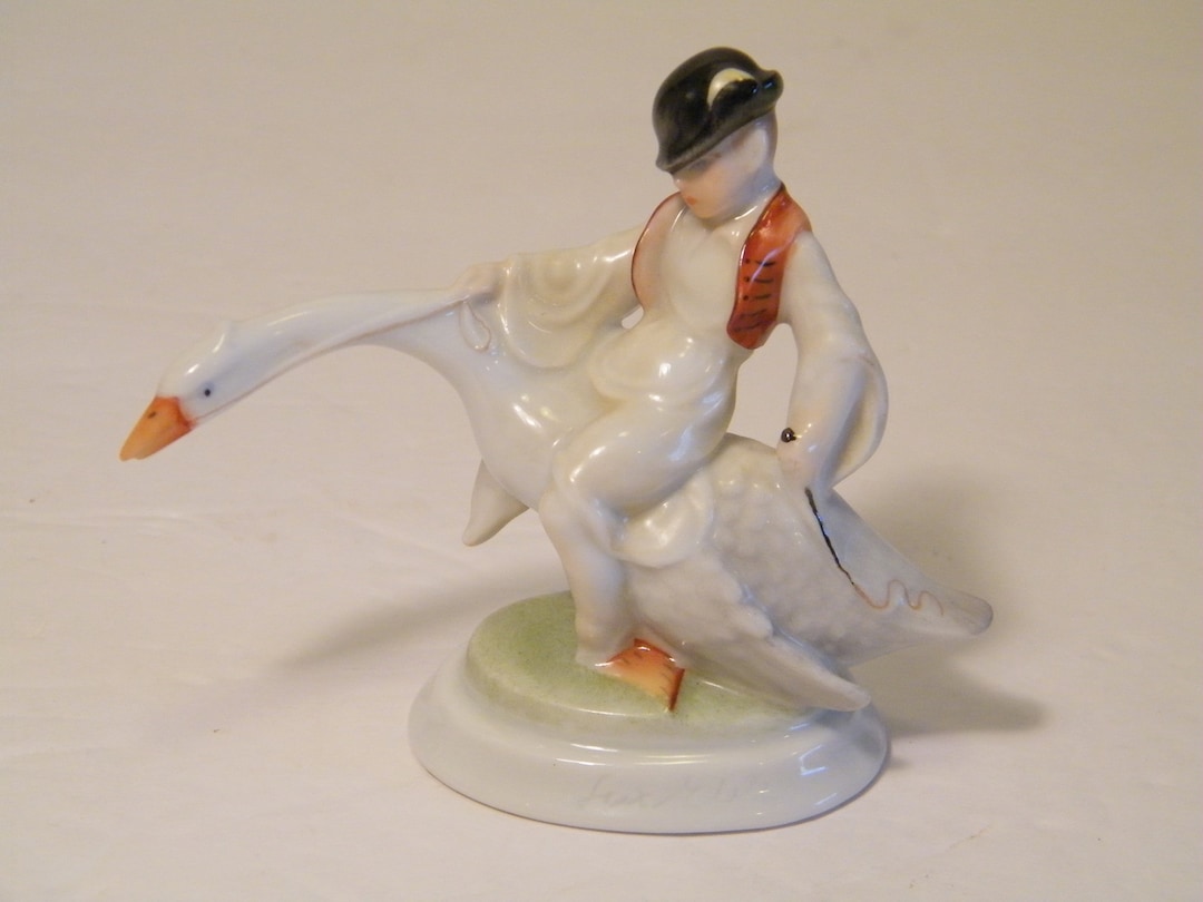 Herend Miniature Boy Riding Goose Figurine Made in Hungary 1940s, Near ...