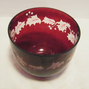 Ruby Red Flash Glass Bowl Not for Food Clear Holly Leaf and Berry ...