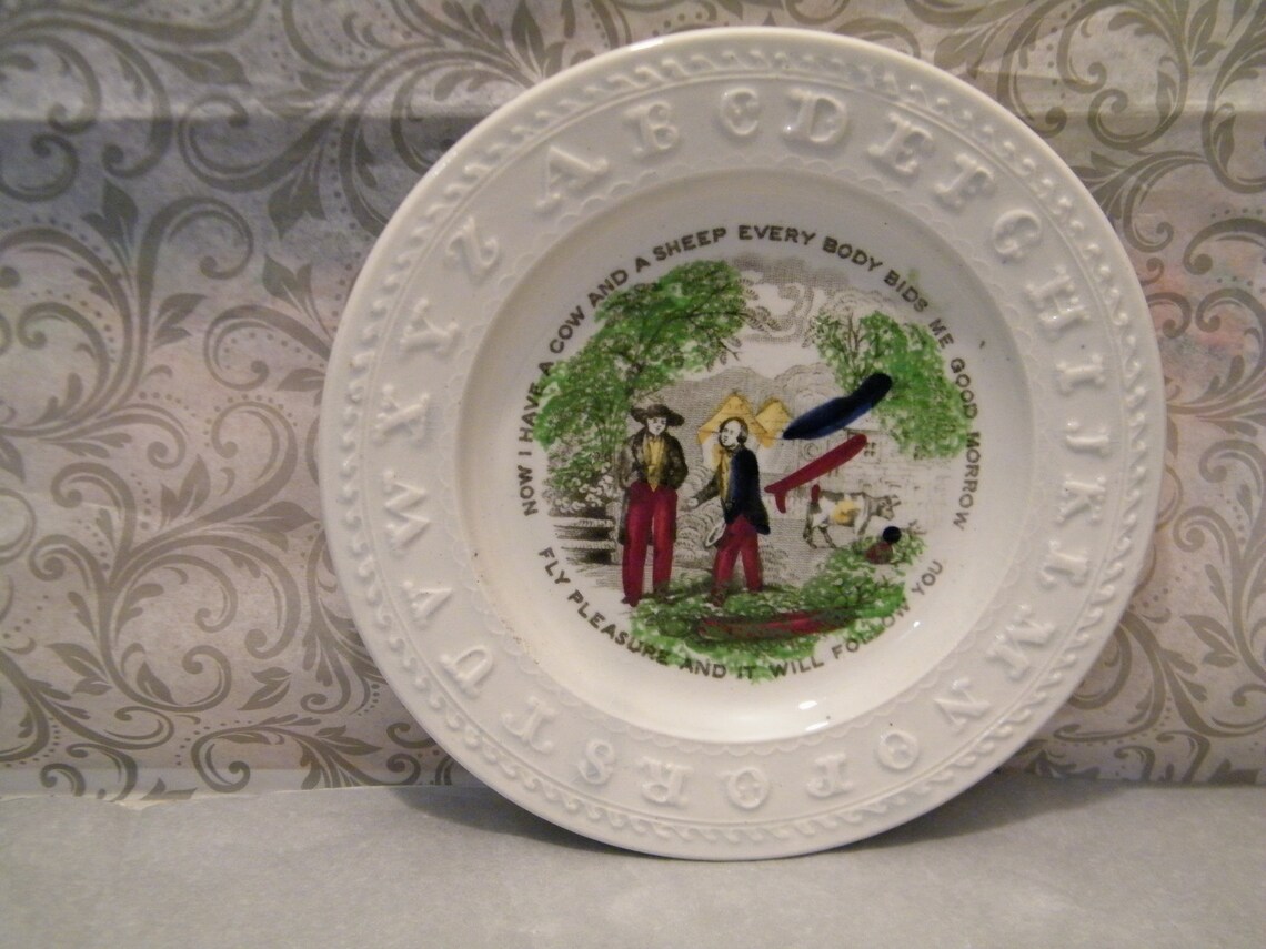 Childs Alphabet Bowl Antique Staffordshire Pottery With Ben - Etsy