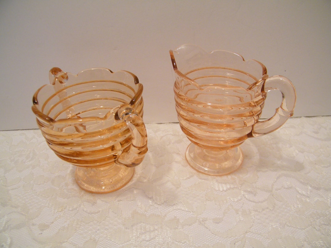 RARE Pink Depression Glass FOOTED Creamer and Open Sugar Bowl, Vintage ...