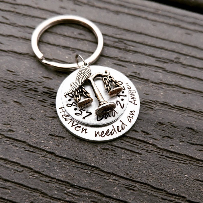 Hand Stamped Memorial Keychain Dad Memorial Heaven needed | Etsy