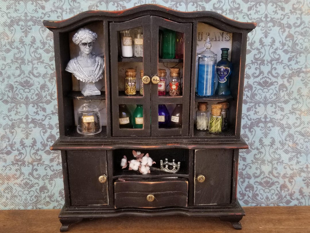 Magical Witch Wizard Gothic Display Hutch Cabinet Dollhouse Miniature ...