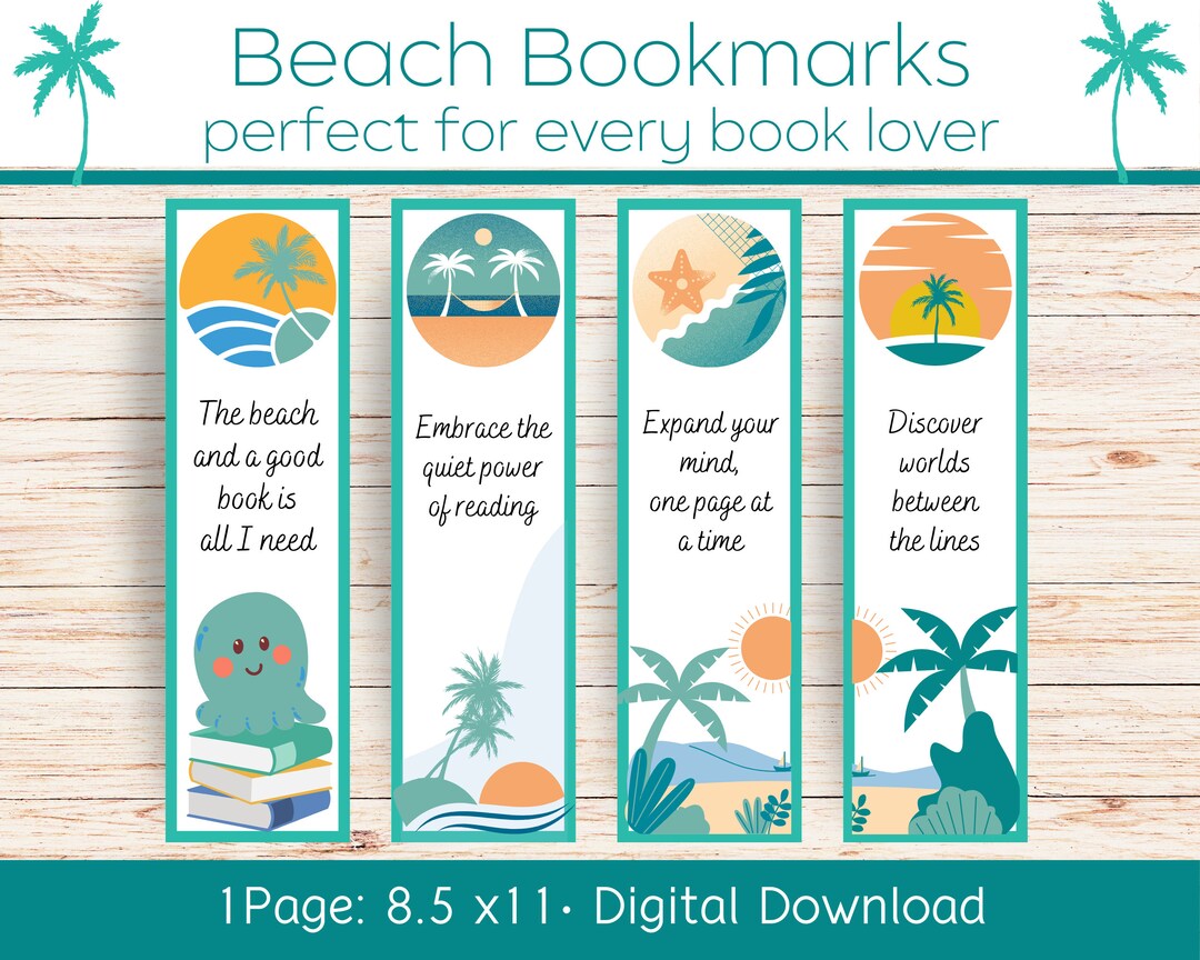 Printable Beach Bookmarks Book Club Bookmarks Beach - Etsy