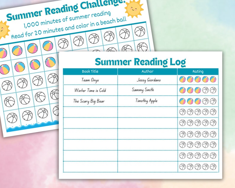 Printable Summer Reading Challenge, Minute Reading Log, Summer Reading ...