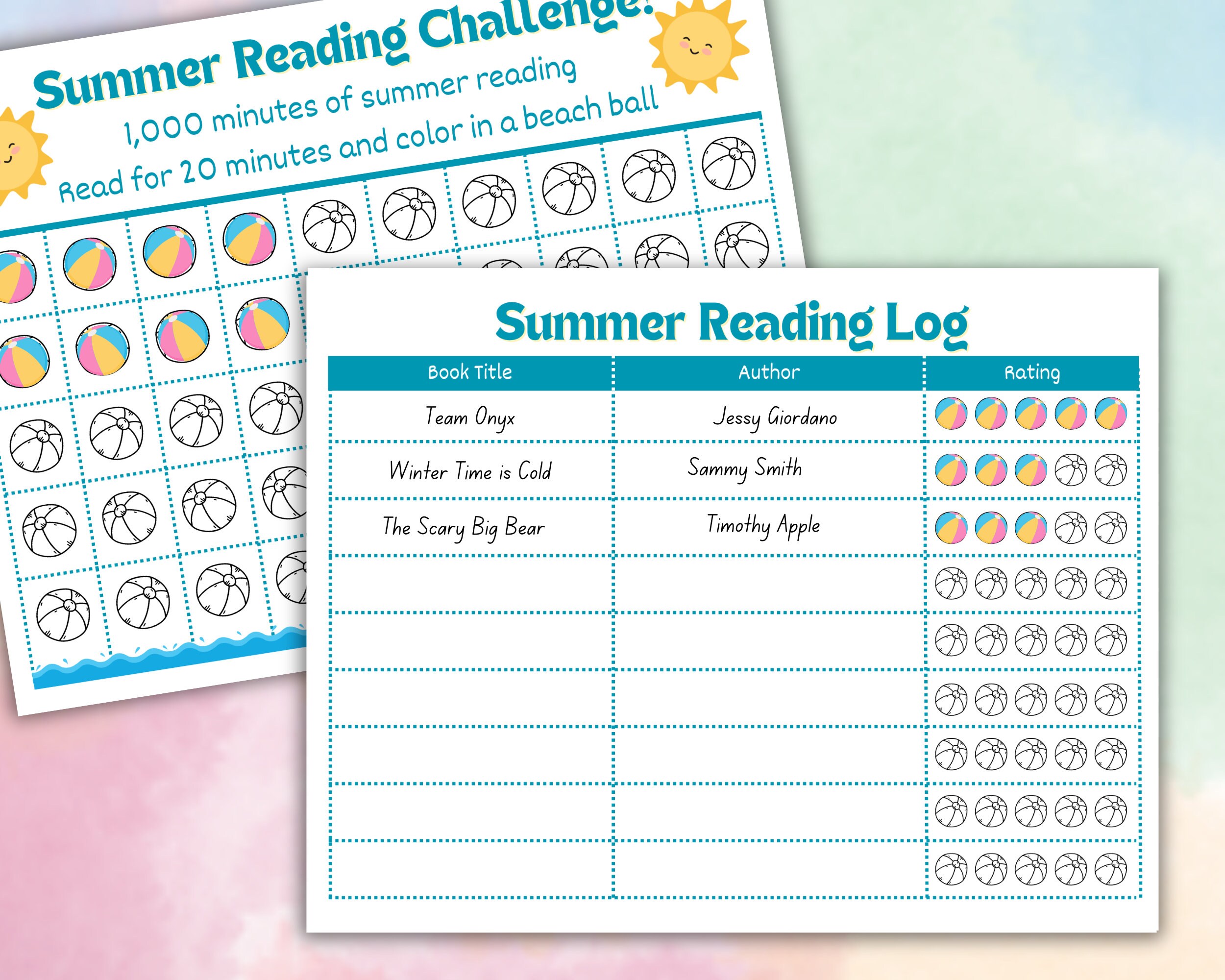 Printable Summer Reading Challenge, Minute Reading Log, Summer Reading ...