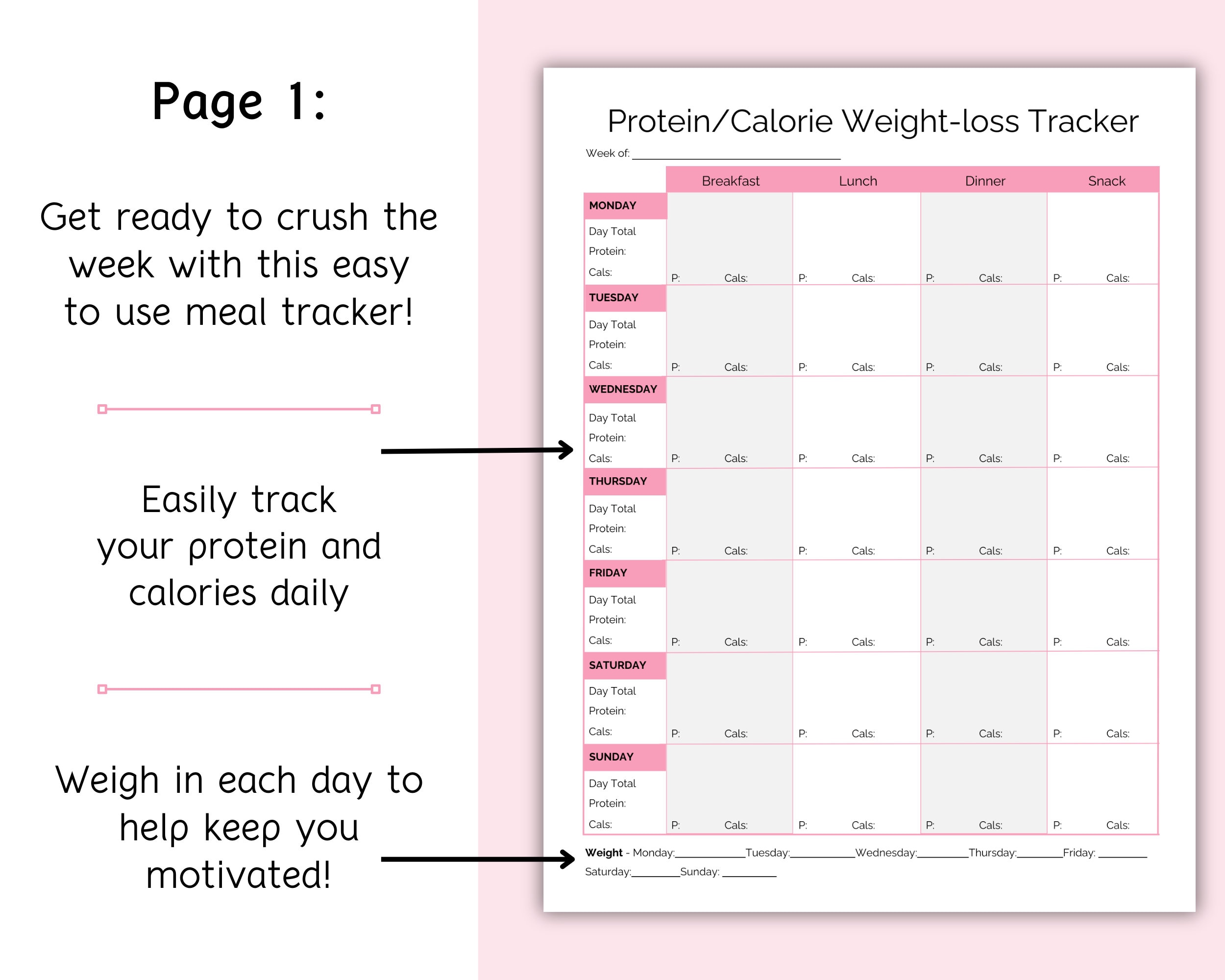 Printable Protein and Calorie Weight-loss Tracker - Etsy