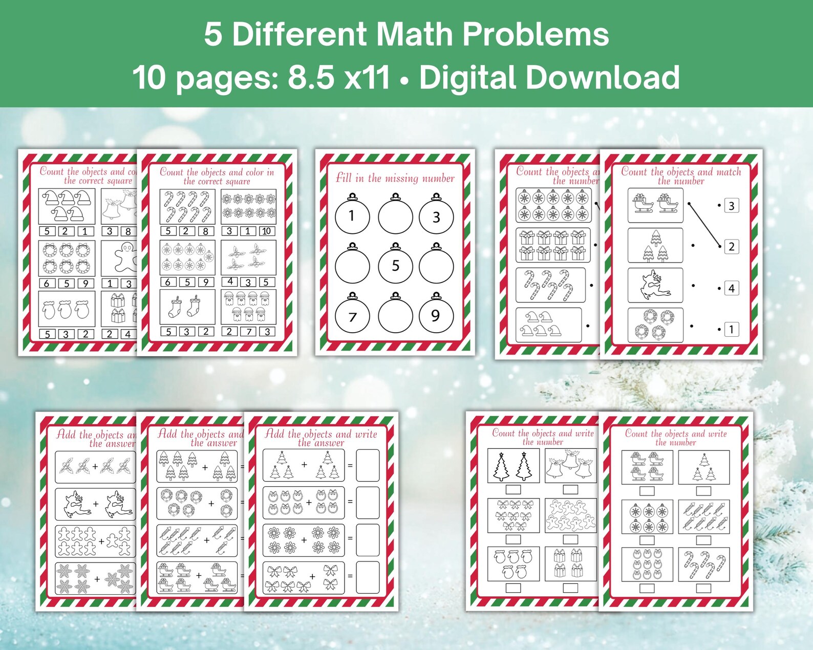 Christmas Math Worksheets, Homeschool Christmas, Math Activity ...