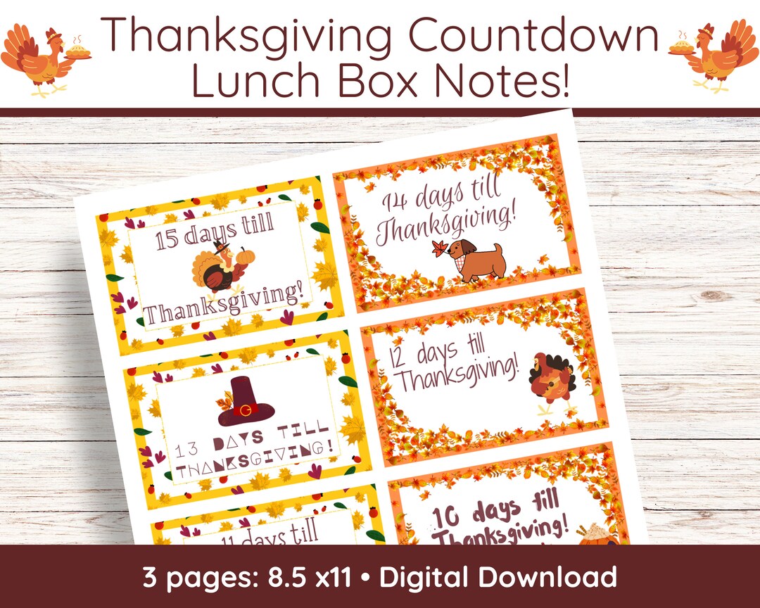 Thanksgiving Countdown Lunch Box Notes Printable Thanksgiving Lunch Box ...