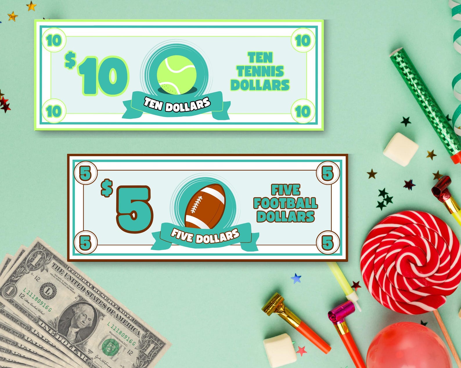 Printable Kids Sports Play Money, Pretend Money, Classroom Money, Kids ...