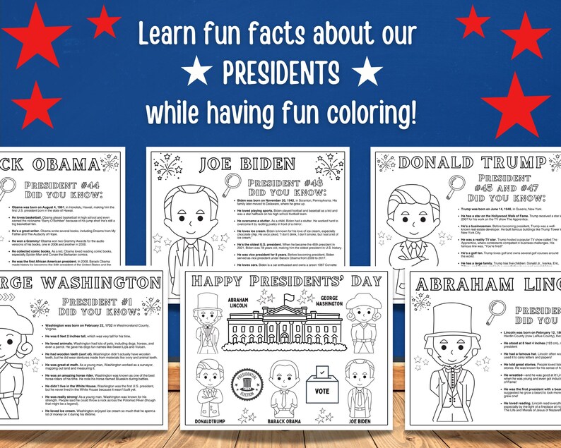 Presidents' Day Coloring and Learning Activity Pack for Kids, Fun and ...