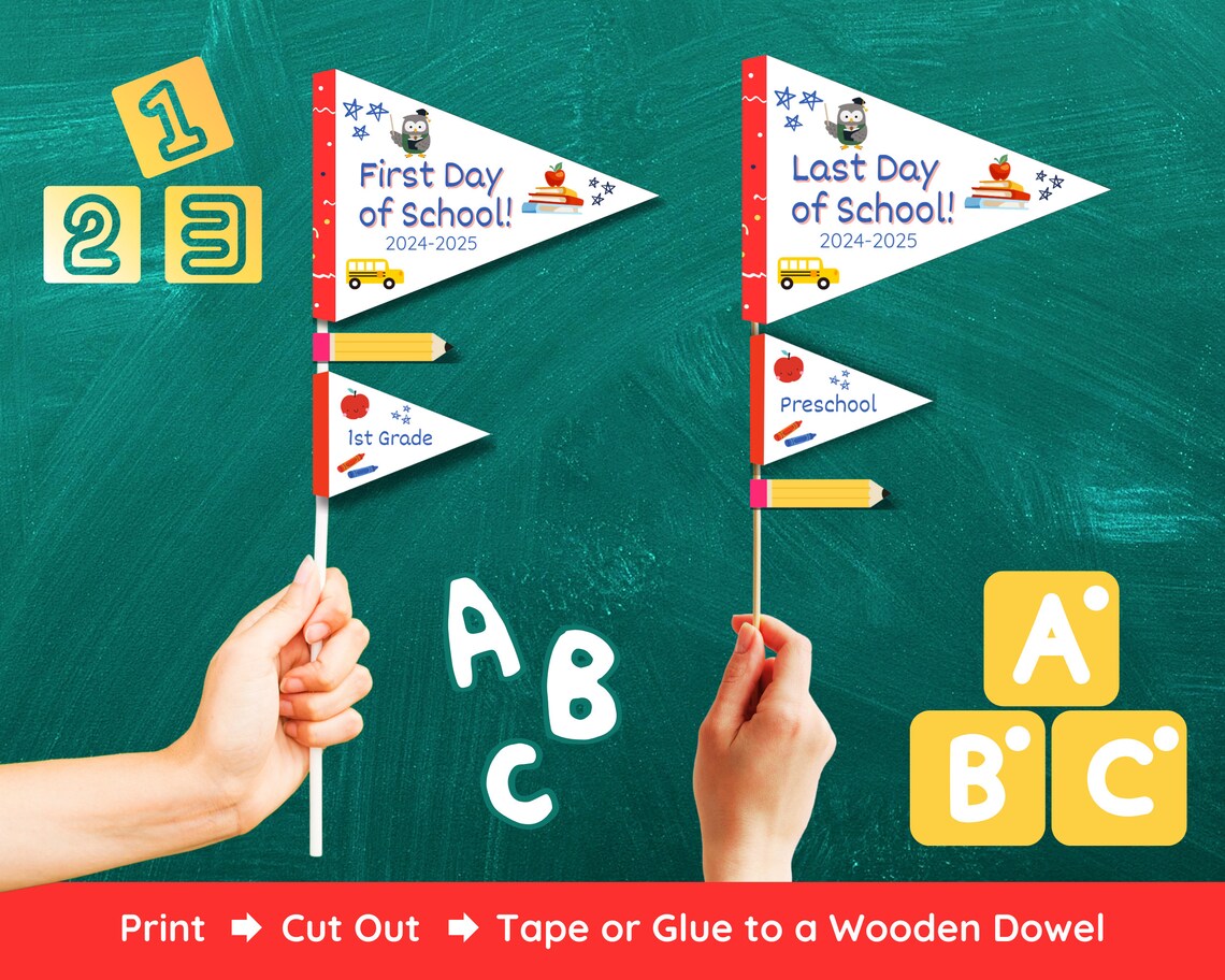 Printable First Day of School Flag, Back to School Pennant Flag, School ...