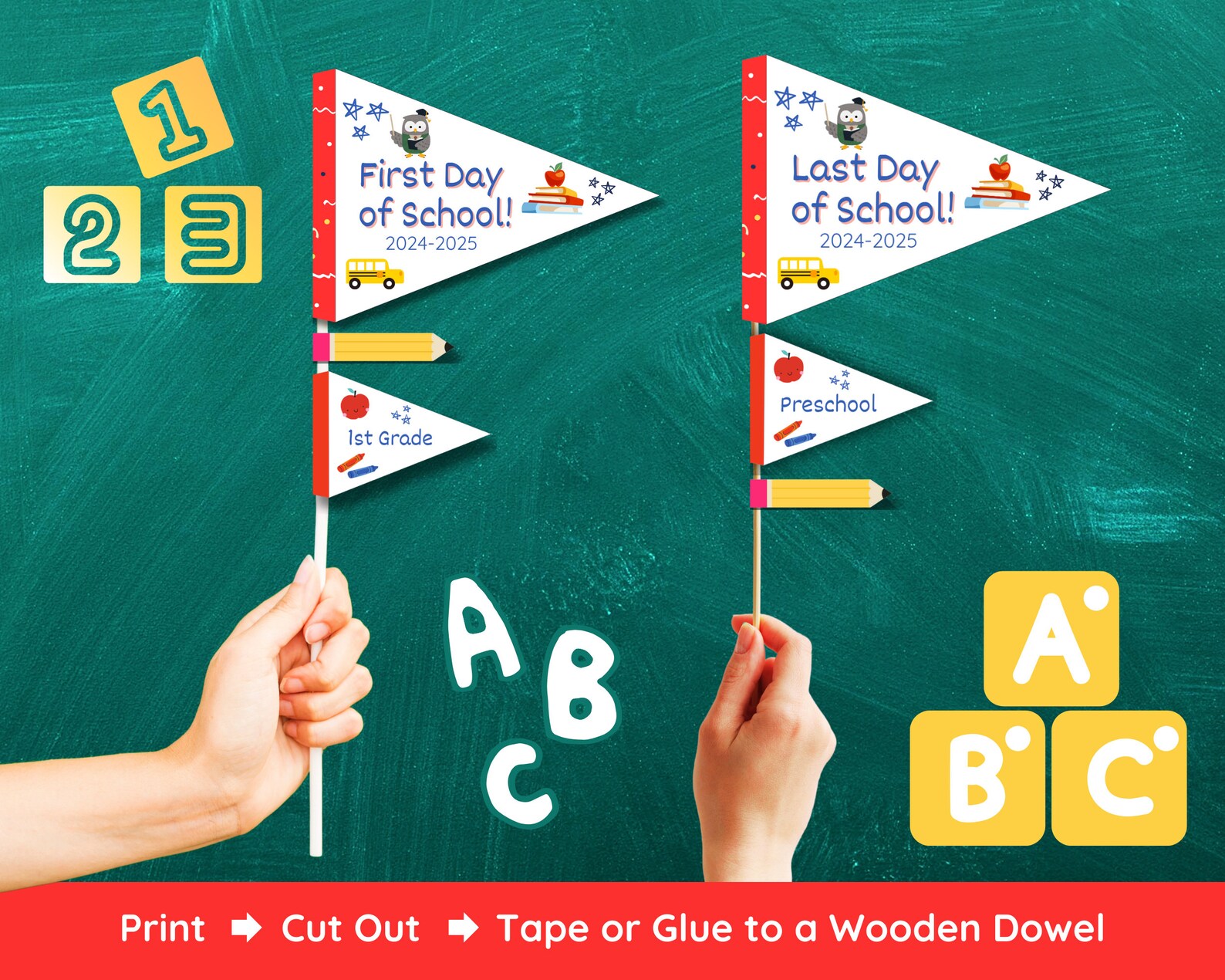 Printable First Day of School Flag, Back to School Pennant Flag, School ...