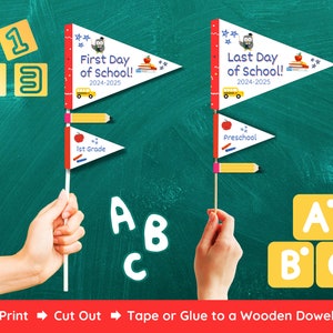 Printable First Day of School Flag, Back to School Pennant Flag, School ...