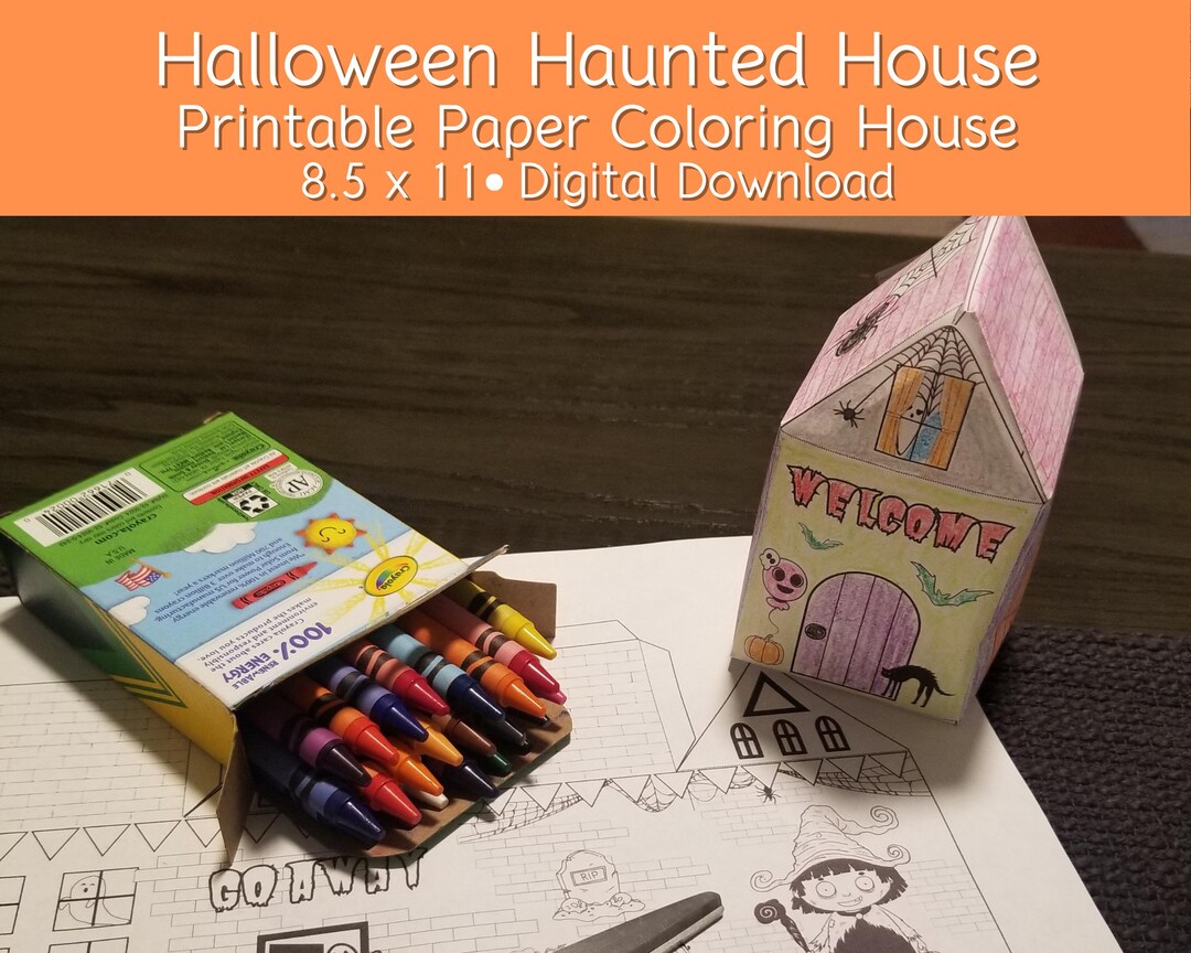 Halloween House Paper Craft, Printable Halloween Coloring Paper House ...
