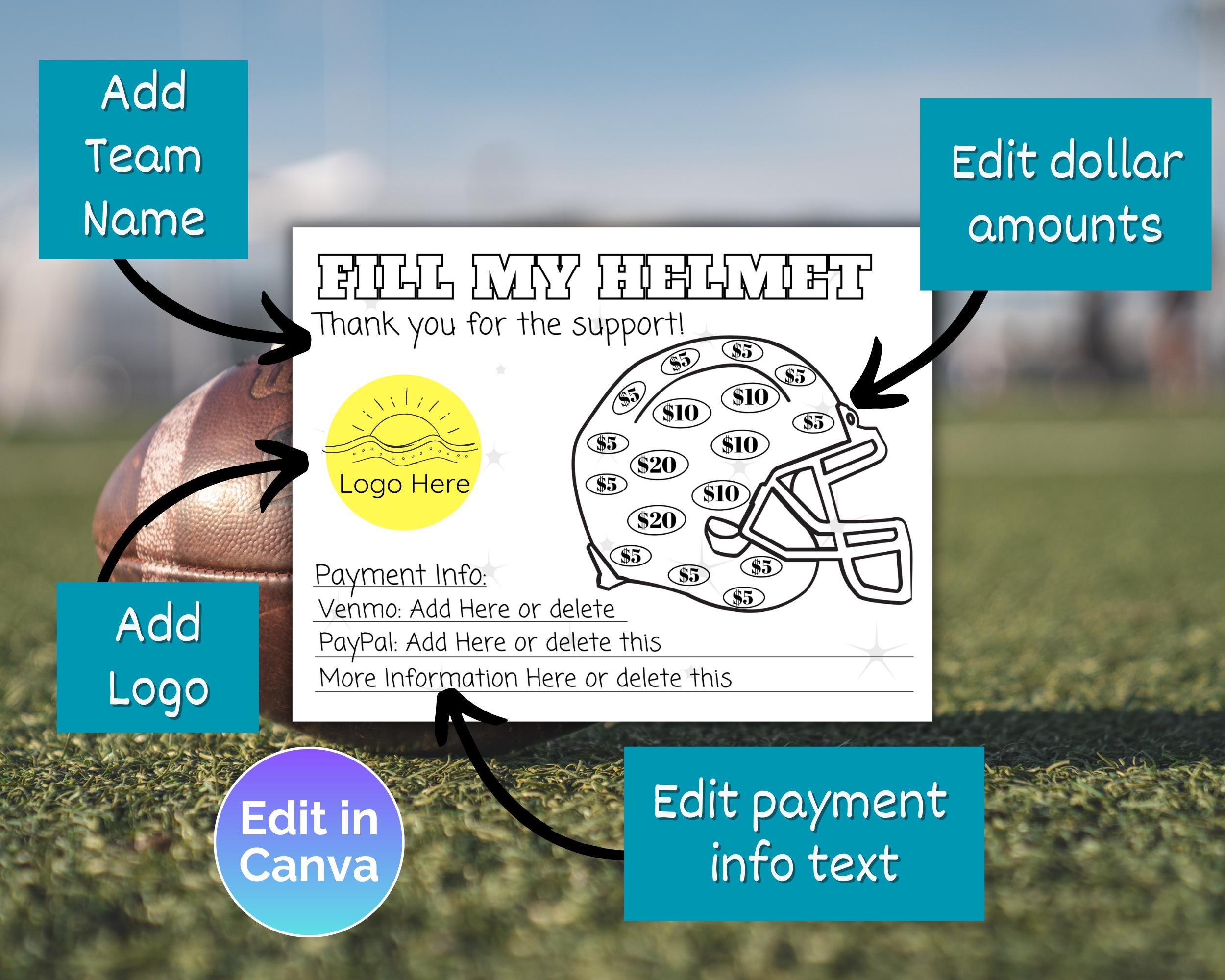 Editable Football Fundraiser Forms, Football Fundraiser Pages, Football ...