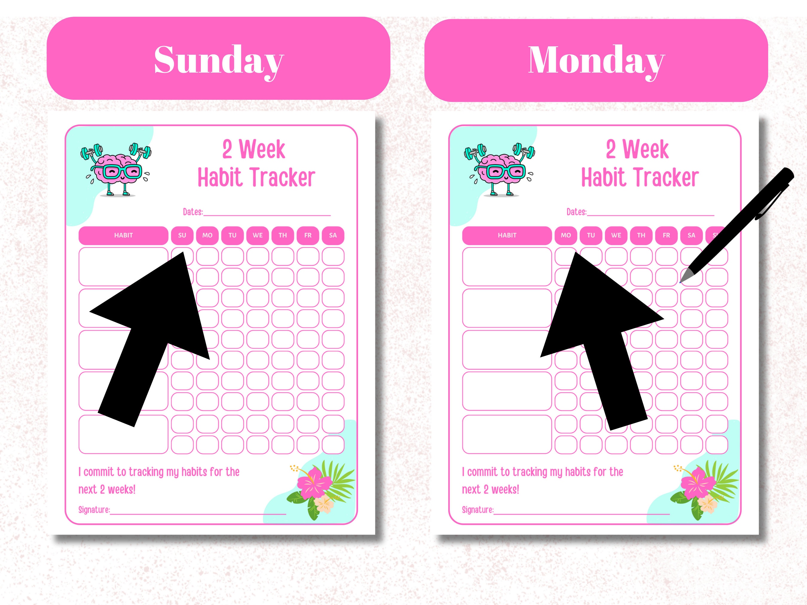 Printable Daily Goal Tracker, Two Week Habit Tracker, Monthly Calendar ...