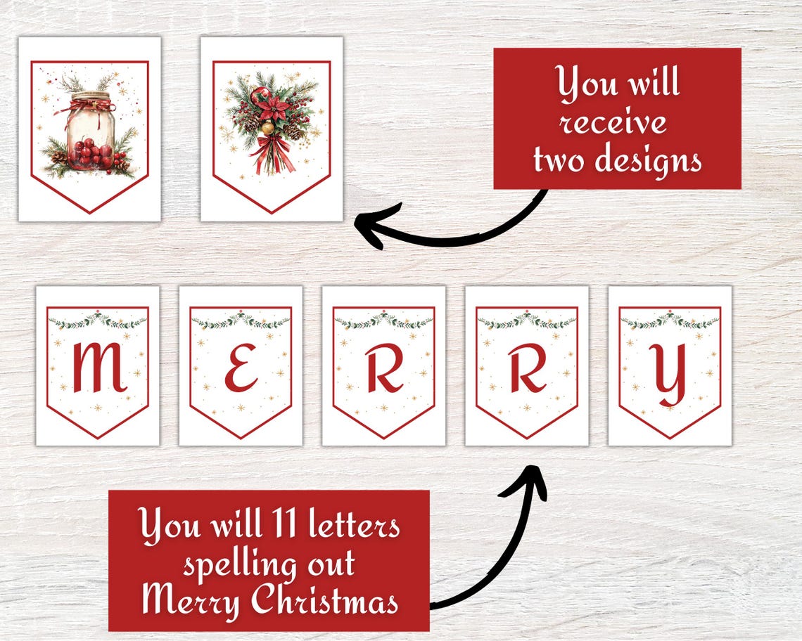 Christmas Garland Banner, Printable Christmas Banner, Digital Christmas ...