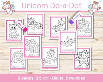 Unicorn Dot Marker Coloring Pages: Printable PDF Coloring Activity ...