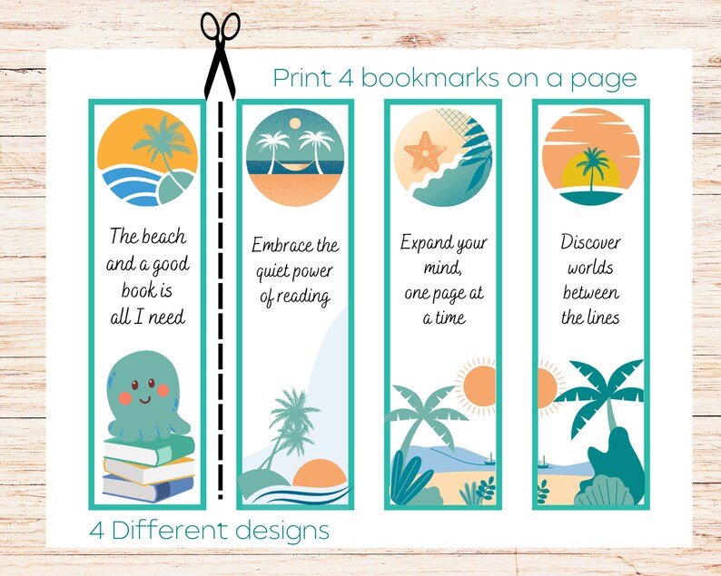 Printable Beach Bookmarks Book Club Bookmarks Beach - Etsy