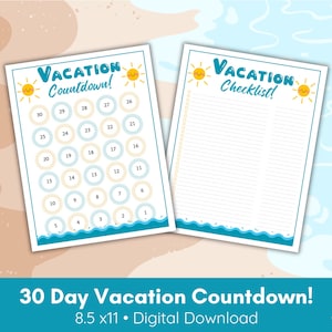 Printable 30 Day Vacation Countdown, Vacation Checklist, Kids Vacation ...