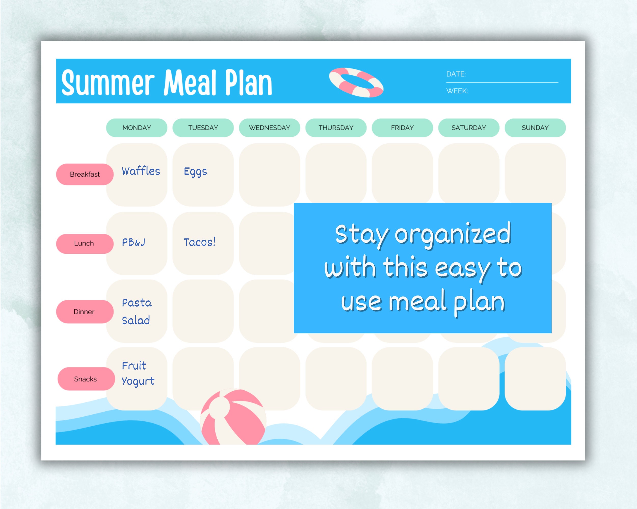 Printable Summer Meal Planner, Meal Plan, Organized Meal Planning - Etsy
